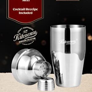 KITESSENSU Cocktail Shaker, 18oz Martini Shaker with Strainer, Premium 18/8 Stainless Steel Cobbler Drink Shaker, Recipes Booklet Included