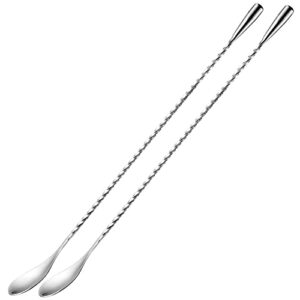 kitessensu bar spoon, 2 pcs 12 inches stainless steel cocktail mixing spoons with long handle, bartender bar stirring spoon for layering, stirring, spiral pattern