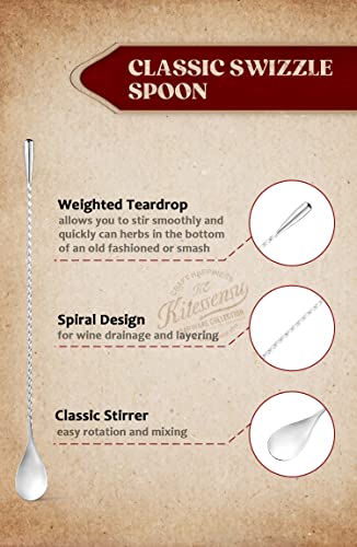 KITESSENSU Bar Spoon, 2 Pcs 12 Inches Stainless Steel Cocktail Mixing Spoons With Long Handle, Bartender Bar Stirring spoon for Layering, Stirring, Spiral Pattern