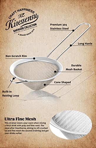 KITESSENSU Fine Mesh Strainer, 18/8 Stainless Steel Small Mesh Strainer with Handle, 3.3 Inch Effective Cone Shaped Cocktail Strainer for Cocktails, Tea Herbs, Coffee, Drinks and Spices