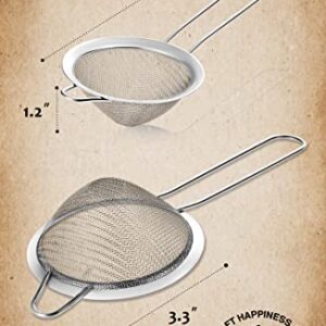 KITESSENSU Fine Mesh Strainer, 18/8 Stainless Steel Small Mesh Strainer with Handle, 3.3 Inch Effective Cone Shaped Cocktail Strainer for Cocktails, Tea Herbs, Coffee, Drinks and Spices