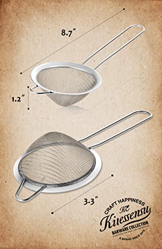 KITESSENSU Fine Mesh Strainer, 18/8 Stainless Steel Small Mesh Strainer with Handle, 3.3 Inch Effective Cone Shaped Cocktail Strainer for Cocktails, Tea Herbs, Coffee, Drinks and Spices