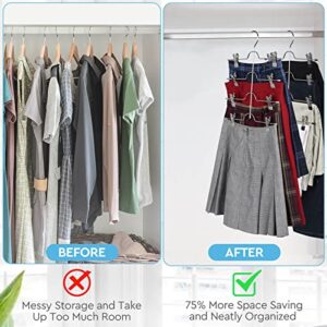 HAODOPSTY Space Saving Pants Hangers with Clips - Ideal Skirt Hanger for Women - Organize Your Closet Efficiently, Chrome, 4Pack