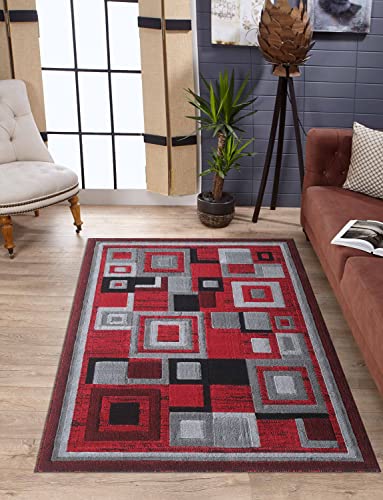 GAI LO Majestic Indoor Rug for Room Anti Slip Rug - 6X9' Feet Area Rug for Office - Soft and Plush Rug for Living Room Polyester Material - Jute Backing Keep Rug in Place - Light Grey-RED