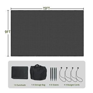 STMGW RV Awning Sun Shade Screen, 9’X15’ Black Mesh UV Blocker Sunshade Complete Kits Camping Trailer for Motorhome Camper Travel Canopy