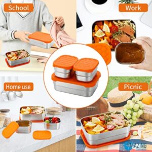 Amazing Containers | Stainless Steel Food Containers with Lids Set of 3 (28 oz, 8 oz, 8 oz) - Steel Lunch Container for Kids - Metal Snack Container Leakproof Lunch Box Sandwich Containers