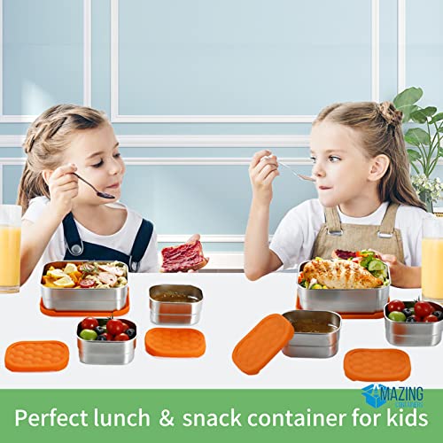 Amazing Containers | Stainless Steel Food Containers with Lids Set of 3 (28 oz, 8 oz, 8 oz) - Steel Lunch Container for Kids - Metal Snack Container Leakproof Lunch Box Sandwich Containers