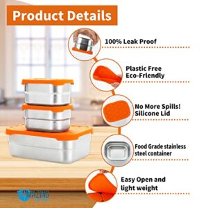 Amazing Containers | Stainless Steel Food Containers with Lids Set of 3 (28 oz, 8 oz, 8 oz) - Steel Lunch Container for Kids - Metal Snack Container Leakproof Lunch Box Sandwich Containers