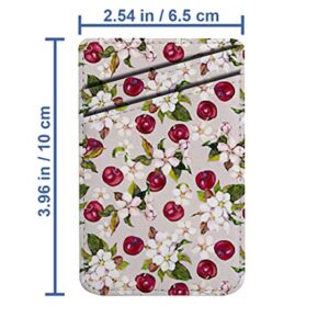 Diascia Pack of 2 - Cellphone Stick on Leather Cardholder ( Cherry Flowers Berries Floral Pattern Pattern ) ID Credit Card Pouch Wallet Pocket Sleeve