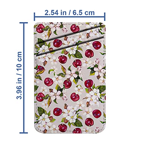 Diascia Pack of 2 - Cellphone Stick on Leather Cardholder ( Cherry Flowers Berries Floral Pattern Pattern ) ID Credit Card Pouch Wallet Pocket Sleeve