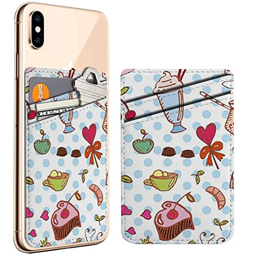 Diascia Pack of 2 - Cellphone Stick on Leather Cardholder ( Cute Colorful Sweet Doodles Pattern Pattern ) ID Credit Card Pouch Wallet Pocket Sleeve