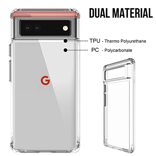 for Google Pixel 6A Case: [Crystal Clear Armor ] [8ft Military Drop Protection] [Non-Yellowing] Fashion Rugged Upgraded Shockproof Protective Phone Case for Google Pixel 6a, Slim Fit