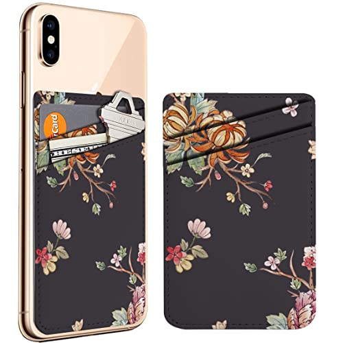 Diascia Pack of 2 - Cellphone Stick on Leather Cardholder ( Floral Peony Flowers Pattern Pattern ) ID Credit Card Pouch Wallet Pocket Sleeve