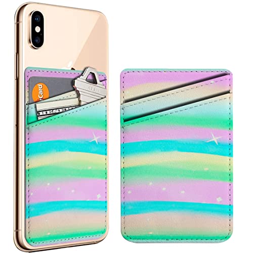 Diascia Pack of 2 - Cellphone Stick on Leather Cardholder ( Glitter Rainbow Sky Pastel Pattern Pattern ) ID Credit Card Pouch Wallet Pocket Sleeve