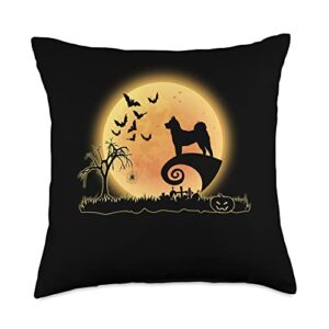 akita inu dog scary halloween costume akita inu dog scary and moon funny puppy halloween costume throw pillow, 18x18, multicolor