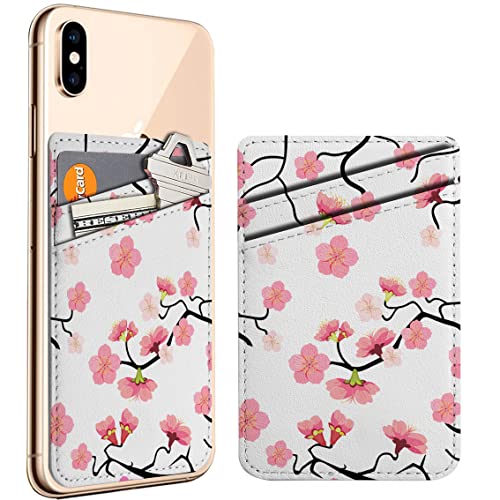 Diascia Pack of 2 - Cellphone Stick on Leather Cardholder ( Sakura Cherry Blossom Pattern Pattern ) ID Credit Card Pouch Wallet Pocket Sleeve