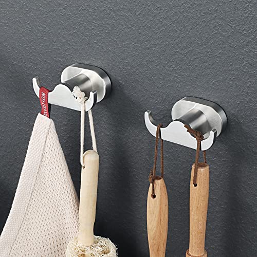 Alise Towel Hook Bathroom Double Robe Hooks Wall Mount Towel Holder Hanger Storage,GKL8502LS-2P SUS304 Stainless Steel Brushed Nickel Pack of 2