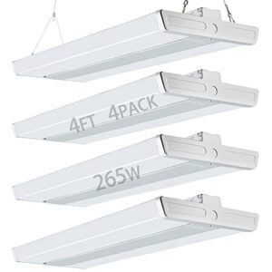 bulbeats 4 pack led high bay shop light, 4ft 265w large area illumination[1060w hps eqv.] 5000k daylight linear hanging light for shop garage, energy saving upto 10000kw*4/5yrs(5hrs/day)