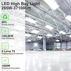 bulbeats 4 Pack LED High Bay Shop Light, 4FT 265W Large Area Illumination[1060W HPS Eqv.] 5000K Daylight Linear Hanging Light for Shop Garage, Energy Saving Upto 10000KW*4/5Yrs(5Hrs/Day)