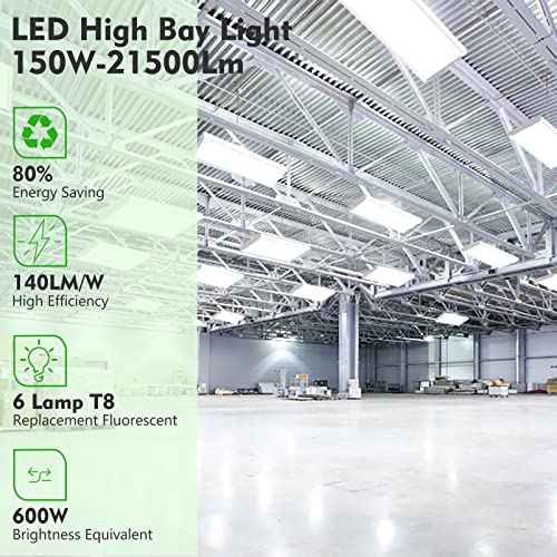 bulbeats 6 Pack LED High Bay Shop Light, 2FT 150W [Eqv.600W MH/HPS] Large Area Illumination 5000K Daylight Linear Hanging Light for Shop Warehouse Garage, Energy Saving Upto 5600KW*6/5Yrs(5Hrs/Day)