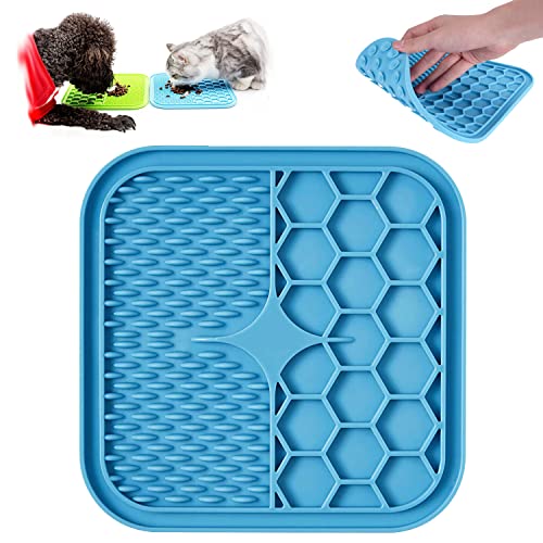 Kwispel Lick Mat for Dogs, Dog Lick Mat with Suction Cups for Anxiety, Peanut Butter Dog Licking Mat Slow Feeder Dispensing Treater Lick Pad for Dogs Cats Grooming Bathing and Training (Small Blue)