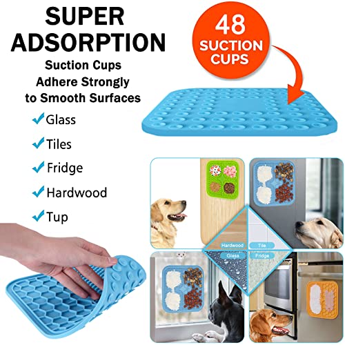 Kwispel Lick Mat for Dogs, Dog Lick Mat with Suction Cups for Anxiety, Peanut Butter Dog Licking Mat Slow Feeder Dispensing Treater Lick Pad for Dogs Cats Grooming Bathing and Training (Small Blue)