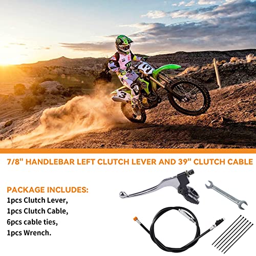 Stylemafia 7/8" Handlebar Left Clutch Lever and 39" Clutch Cable with Adjuster Compatible with 50cc 70cc 90cc 110 cc 125cc SSR Apollo Tao Tao Dirt Pit Bikes