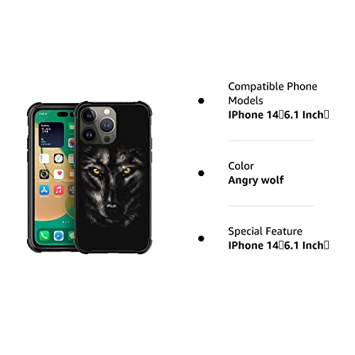 DJSOK Case Compatible with iPhone 14,HSK Angry Wolf with 4 Corners Protective Shockproof Soft TPU Bumper Slim Pattern Design Black Case for iPhone 14