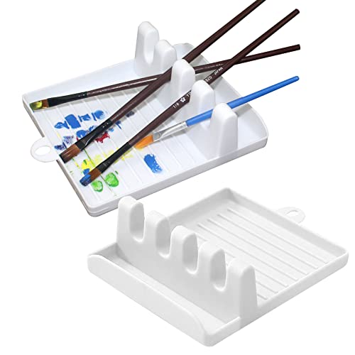 Chistepper 2 Packs Paint Brush Holder Paint Brush Stand Rest with 5 Slots Watercolor Oil Acrylic Painting