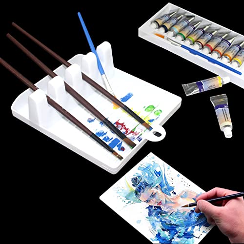 Chistepper 2 Packs Paint Brush Holder Paint Brush Stand Rest with 5 Slots Watercolor Oil Acrylic Painting