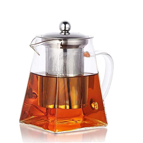 Aottop Square Glass Teapot with Infuser, 500 ml Borosilicate Tea Pot with Strainer, Clear Leaf Tea Pots for Loose Tea (500ML)