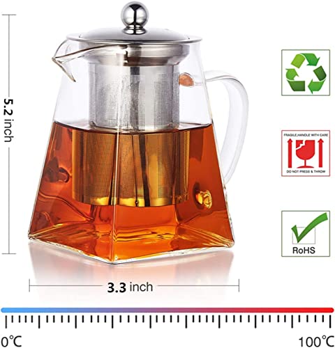 Aottop Square Glass Teapot with Infuser, 500 ml Borosilicate Tea Pot with Strainer, Clear Leaf Tea Pots for Loose Tea (500ML)