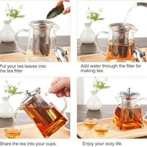 Aottop Square Glass Teapot with Infuser, 500 ml Borosilicate Tea Pot with Strainer, Clear Leaf Tea Pots for Loose Tea (500ML)