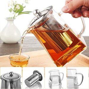 Aottop Square Glass Teapot with Infuser, 500 ml Borosilicate Tea Pot with Strainer, Clear Leaf Tea Pots for Loose Tea (500ML)