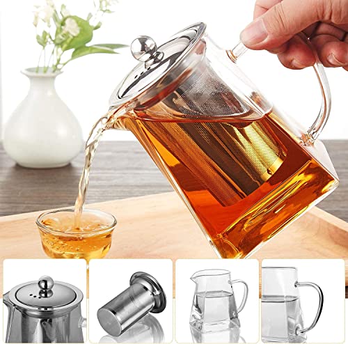 Aottop Square Glass Teapot with Infuser, 500 ml Borosilicate Tea Pot with Strainer, Clear Leaf Tea Pots for Loose Tea (500ML)