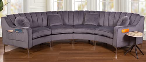 Legend Furniture Velvet Modular sectional Curved Round-Shaped Semi-Circular for Living Room Big Couches Sofas, 142", Grey