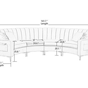 Legend Furniture Velvet Modular sectional Curved Round-Shaped Semi-Circular for Living Room Big Couches Sofas, 142", Grey