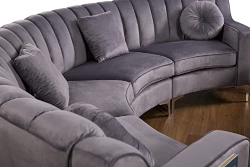 Legend Furniture Velvet Modular sectional Curved Round-Shaped Semi-Circular for Living Room Big Couches Sofas, 142", Grey