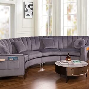 Legend Furniture Velvet Modular sectional Curved Round-Shaped Semi-Circular for Living Room Big Couches Sofas, 142", Grey