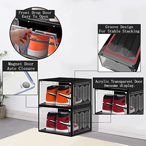 Shoe Boxes Shoe Containers Shoe Organizer for Closet, Shoe Storage Boxes Clear Shoe Boxes Stackable Large Shoe Storage Boxes with Hard Plastic Shoe Boxes Stackable, Clear Shoe Box As your boot & Shoe Boxes Drop Front Shoe Box 2 Pack (WAB2)