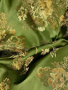 new fabrics daily anais olive floral brocade chinese satin fabric for cheongsam/qipao, apparel, costumes, upholstery, bags, crafts - 10220, green, yard (45x36'')