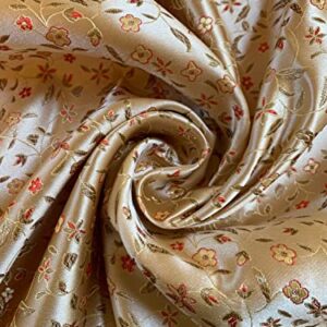 New Fabrics Daily Vivienne Gold RED Floral Brocade Chinese Satin Fabric by The Yard - 10041, Yard (45x36'')