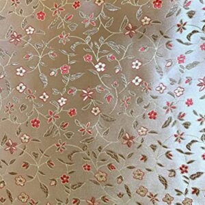 New Fabrics Daily Vivienne Gold RED Floral Brocade Chinese Satin Fabric by The Yard - 10041, Yard (45x36'')