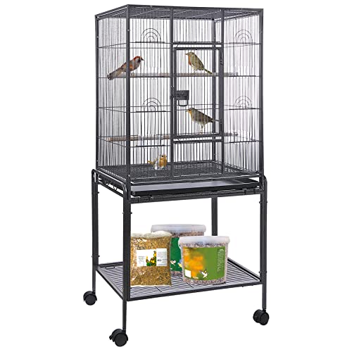 HSM 53 Inch Wrought Iron Large Bird Flight Cage with Rolling Stand for African Grey Parrot Cockatiel Sun Parakeet Conure Lovebird Canary