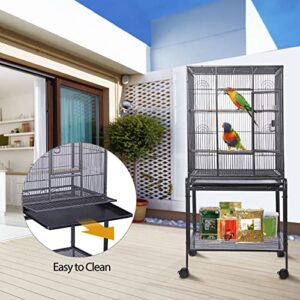 HSM 53 Inch Wrought Iron Large Bird Flight Cage with Rolling Stand for African Grey Parrot Cockatiel Sun Parakeet Conure Lovebird Canary