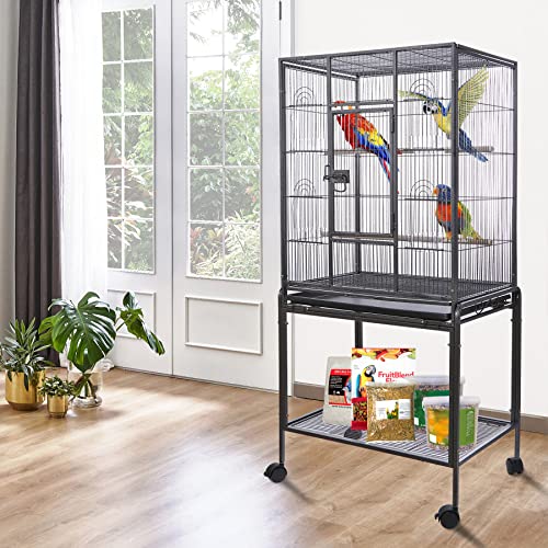 HSM 53 Inch Wrought Iron Large Bird Flight Cage with Rolling Stand for African Grey Parrot Cockatiel Sun Parakeet Conure Lovebird Canary