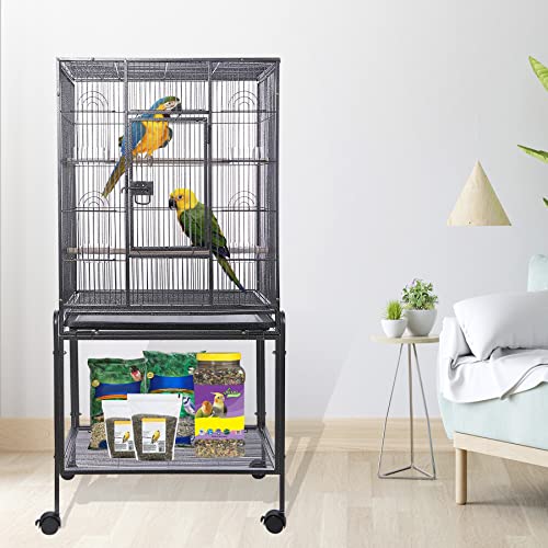 HSM 53 Inch Wrought Iron Large Bird Flight Cage with Rolling Stand for African Grey Parrot Cockatiel Sun Parakeet Conure Lovebird Canary