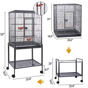 HSM 53 Inch Wrought Iron Large Bird Flight Cage with Rolling Stand for African Grey Parrot Cockatiel Sun Parakeet Conure Lovebird Canary