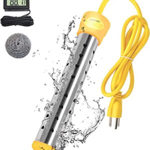 Immersion Water Heater, with 304 Stainless Steel Cover Intelligent Temperature Control and Digital LCD Thermometer Portable Bucket Heater Heat 5 Gallons of Water in Minutes 1500W