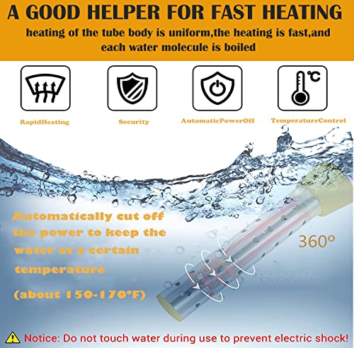 Immersion Water Heater, with 304 Stainless Steel Cover Intelligent Temperature Control and Digital LCD Thermometer Portable Bucket Heater Heat 5 Gallons of Water in Minutes 1500W